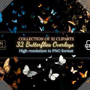 32 Butterflies Photo Overlays/clipart Collection Free Commercial ...