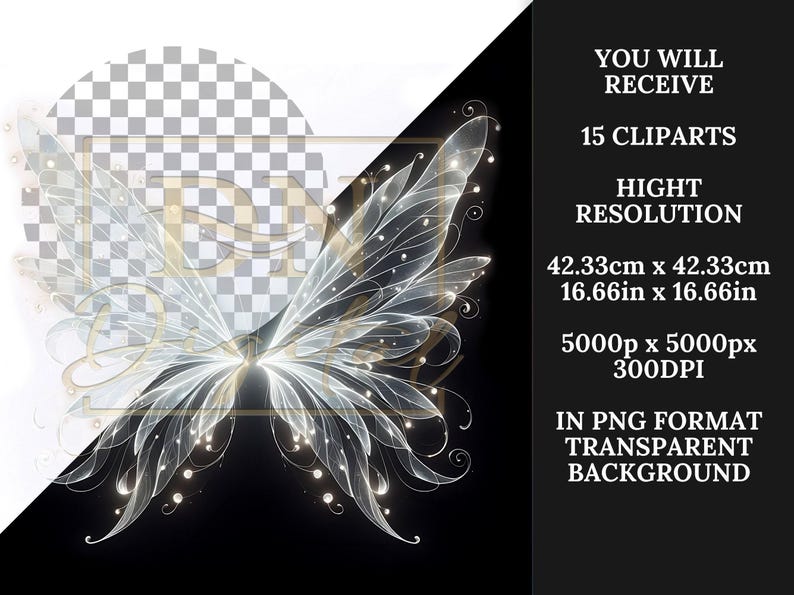 Translucent Fairy Wings Clipart: Fantasy Photo Overlays (PNG Digital ...