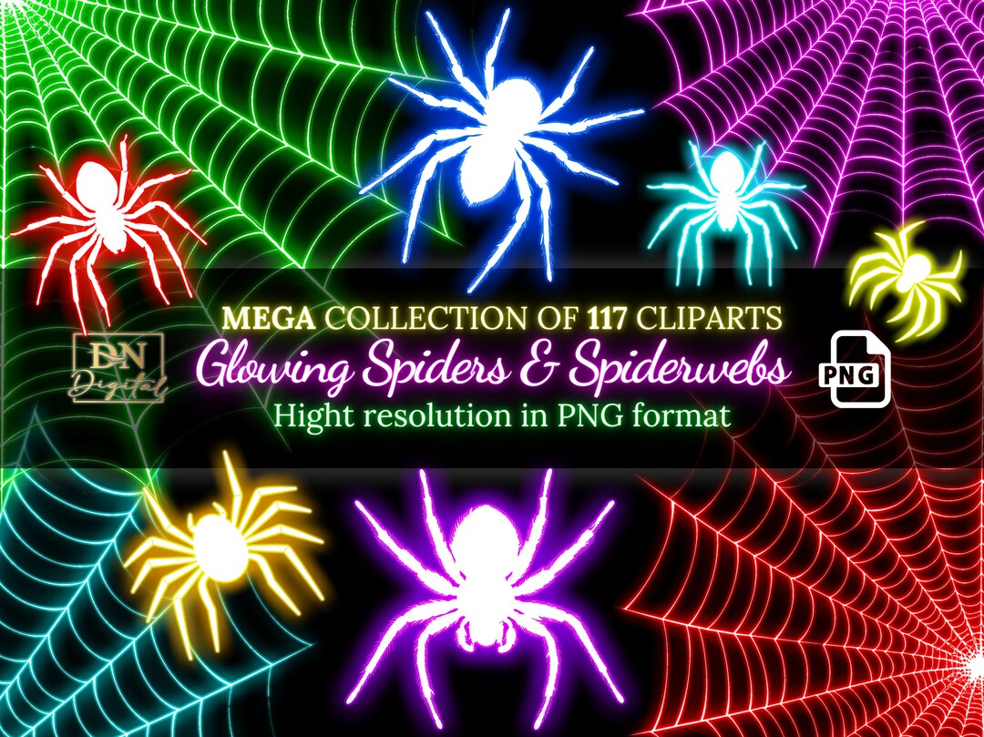 117 Glowing Spiders and Spiderwebs Clipart Collection • Intricate Web ...