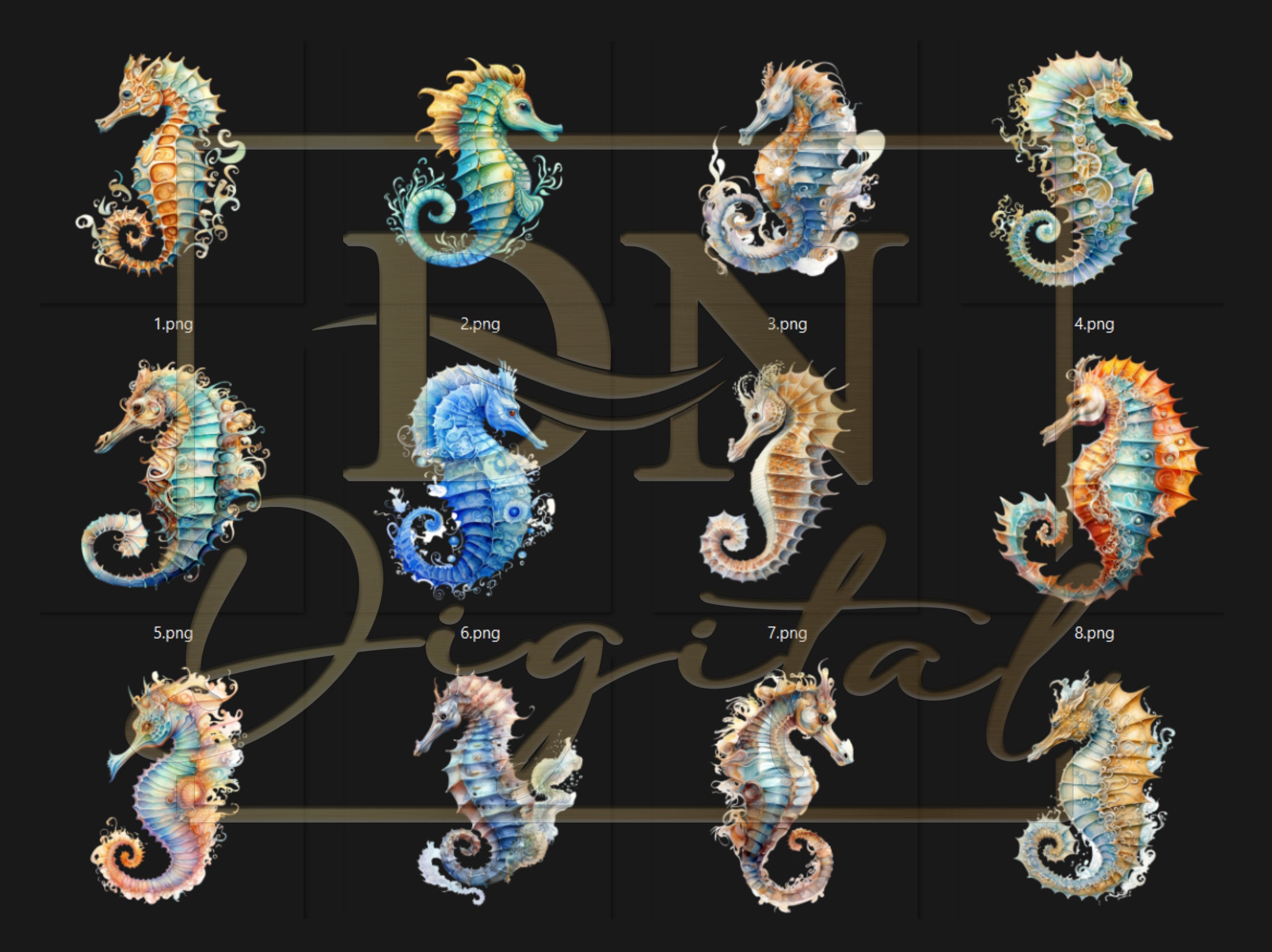 Watercolor Seahorses PNG • Seahorses Clipart • Sea Animals PNG • Ocean ...