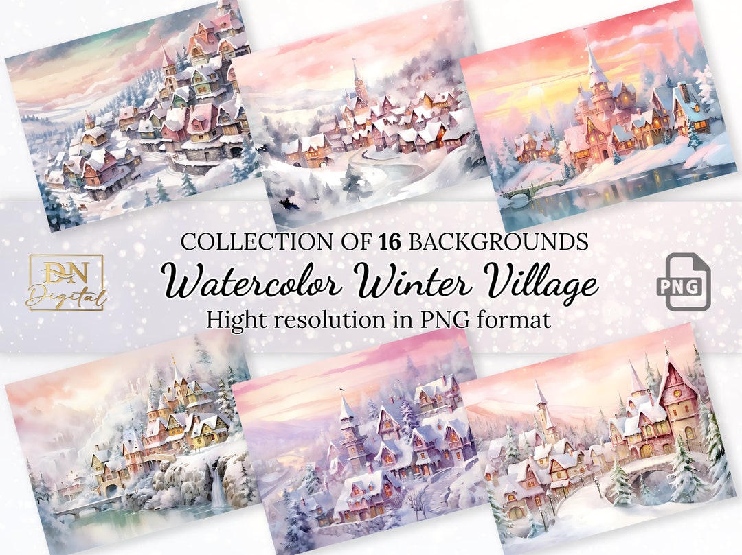 Watercolor Winter Village Background Collection • Captivating Scenes ...