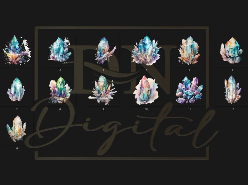 Watercolor Crystal Clusters Digital Stickers Watercolor - Etsy