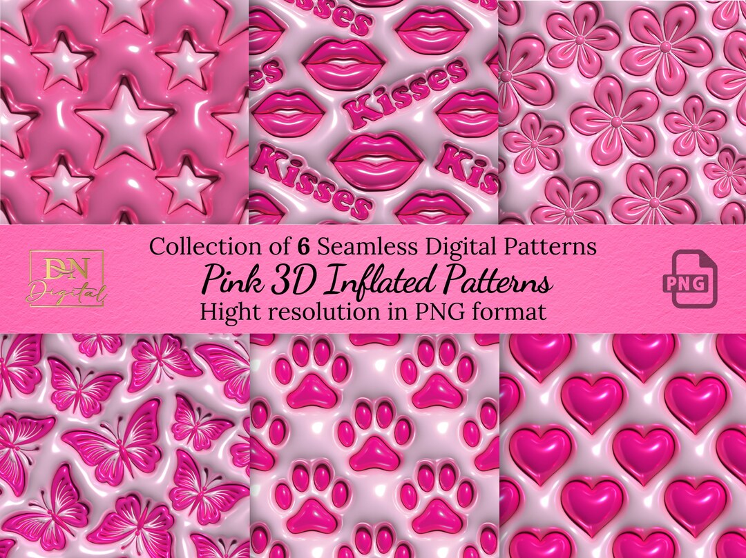 Pink 3D Inflated Seamless Patterns Collection Bubble Puffy Digital Wrap ...