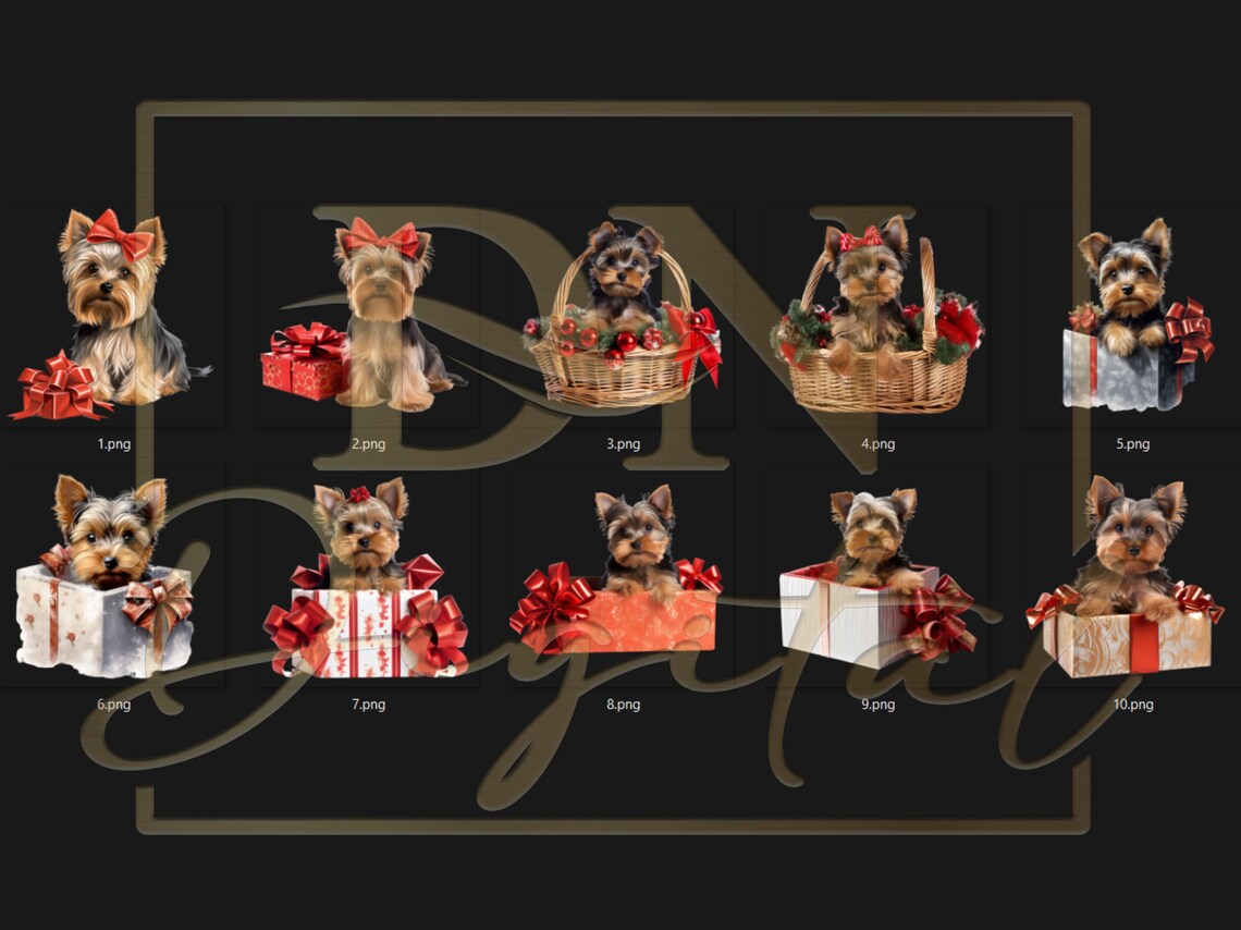 Cute Christmas Yorkie Clipart Collection Christmas Gift - Etsy