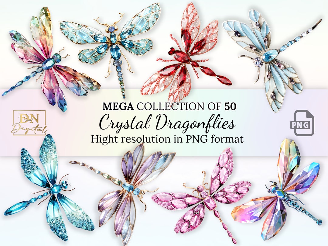 50 Crystal Dragonflies Clipart Mega Collection • Crystal Dragonflies Illustrations With ...