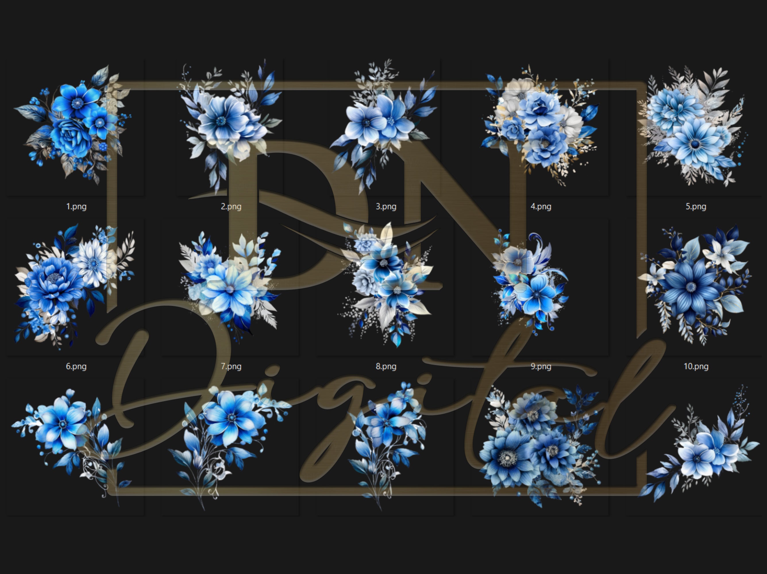30 Blue Flowers Clipart Mega Collection With Free Commercial - Etsy