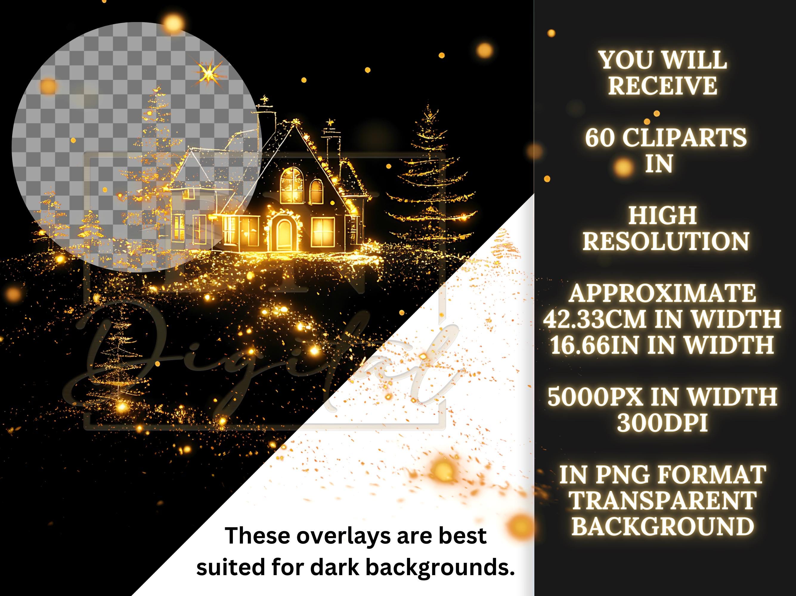 60 Magical Christmas Overlays Sparkling Light Clipart Christmas Gold ...
