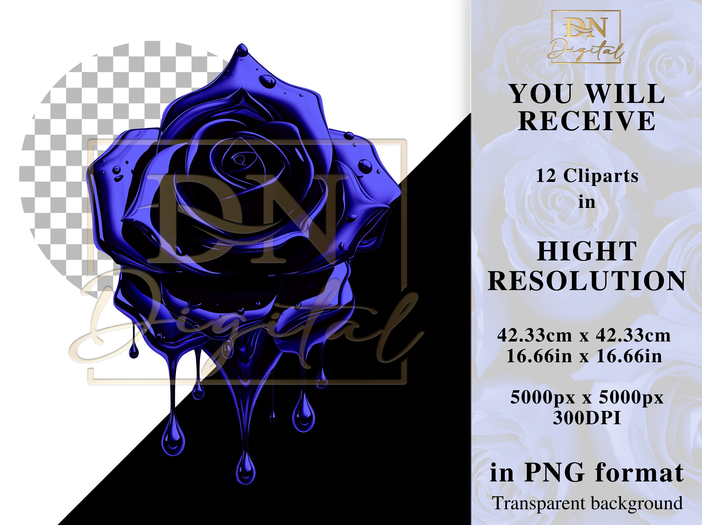 Dripping Royal Blue Roses Clipart Collection Dripping Roses - Etsy