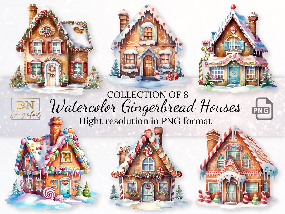 Watercolor Gingerbread Houses Clipart Collection With Free Commercial ...