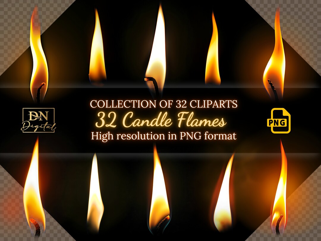 32 Candle Flames Overlays/clipart Collection Vibrant Candle Flames for ...