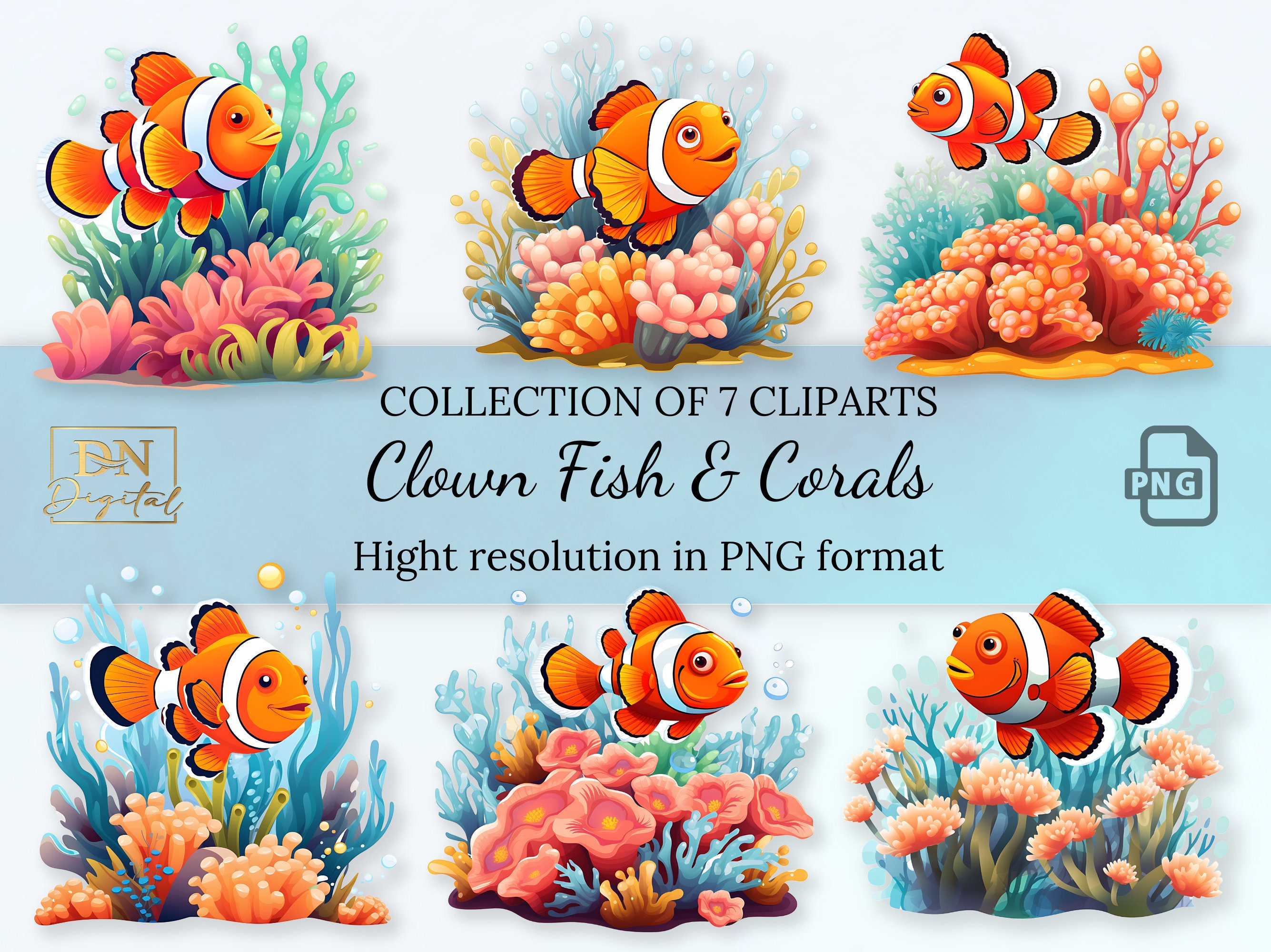 Clown Fish & Corals Clipart Collection With Free Commercial - Etsy