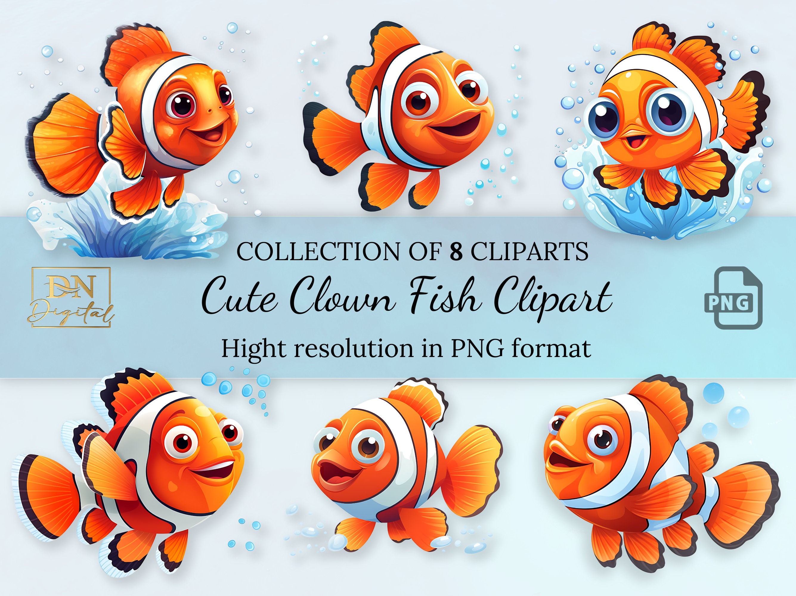 Cute Clown Fish Clipart Collection With Free Commercial - Etsy