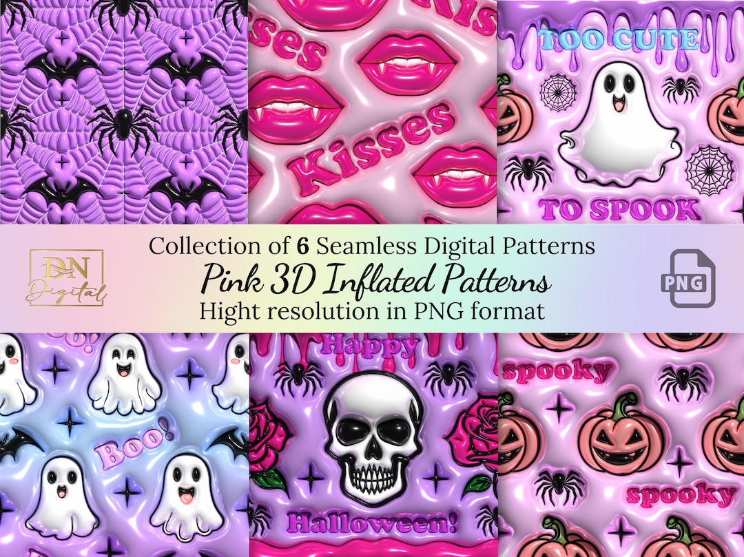 Pastel Halloween 3D Inflated Seamless Patterns Collection•bubble Puffy ...
