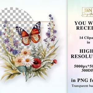 Watercolor Butterflies and Wild Flowers Clipart Collection • Watercolor ...