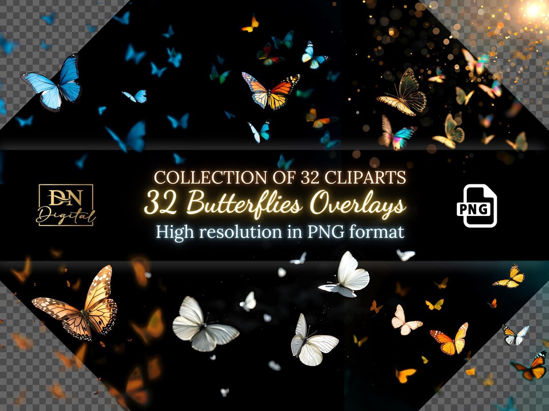 32 Butterflies Photo Overlays/clipart Collection • Free Commercial ...