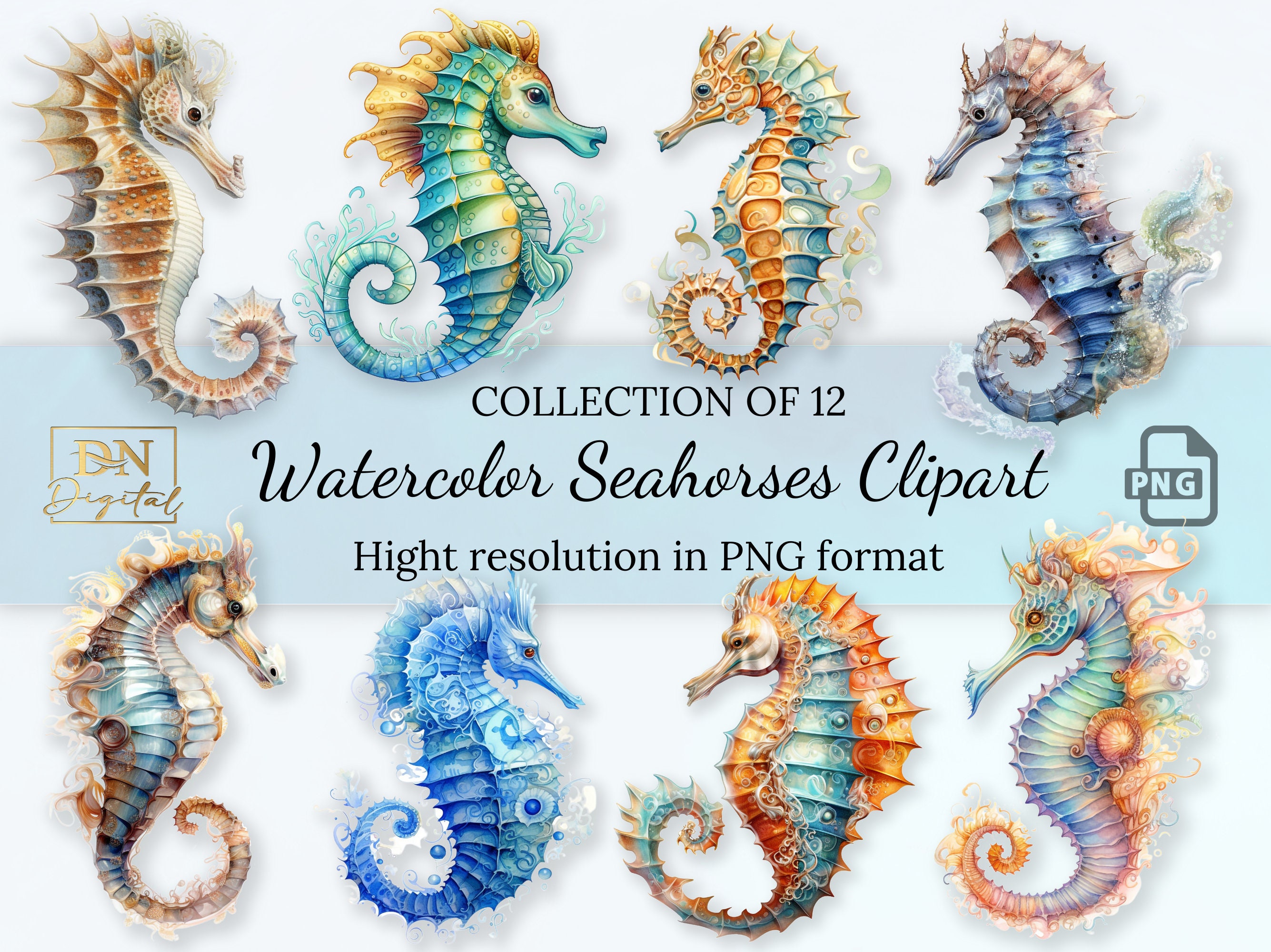 Watercolor Seahorses PNG Seahorses Clipart Sea Animals PNG - Etsy