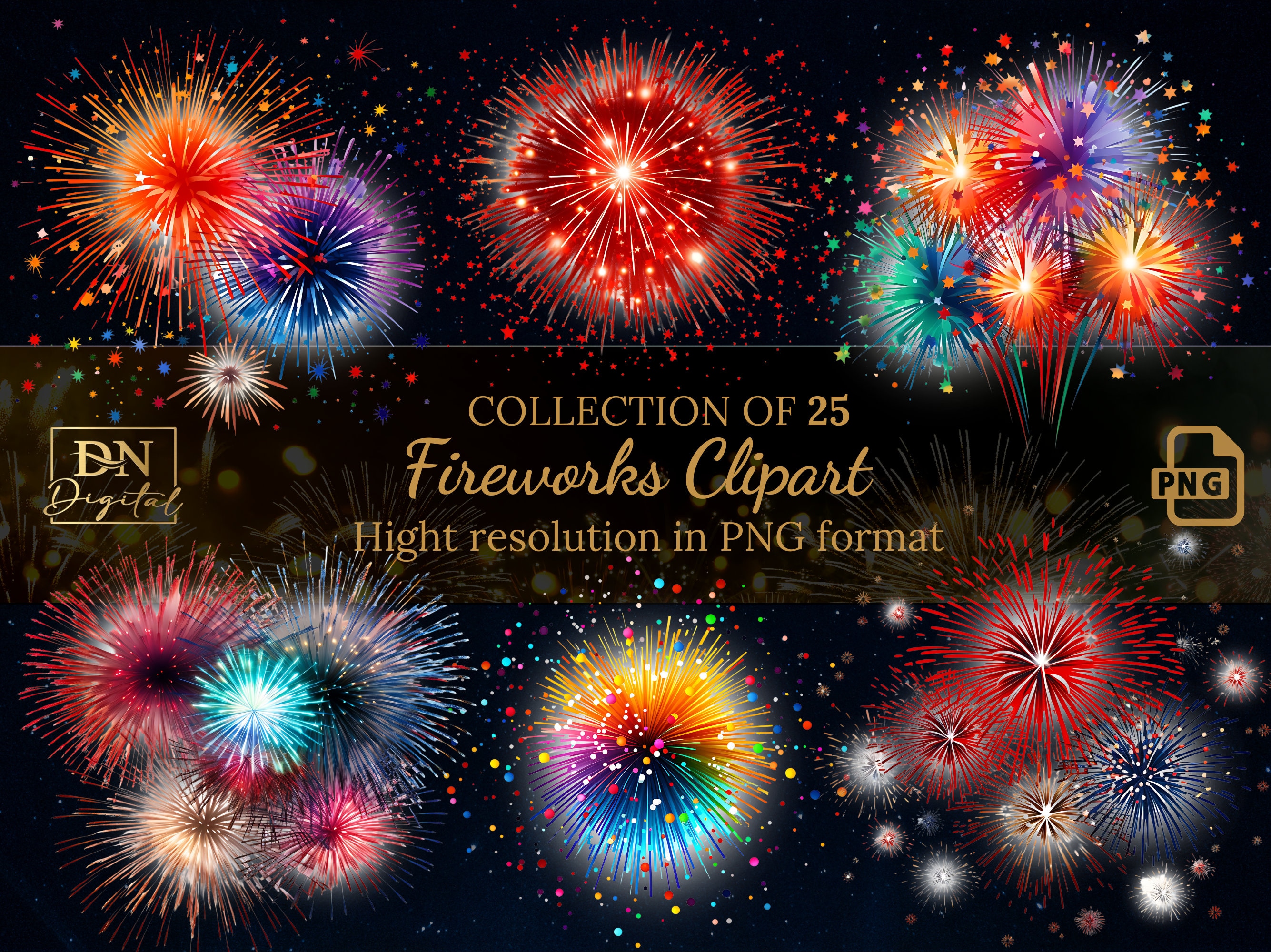 Sparkling Fireworks Clipart Collection With Free Commercial - Etsy