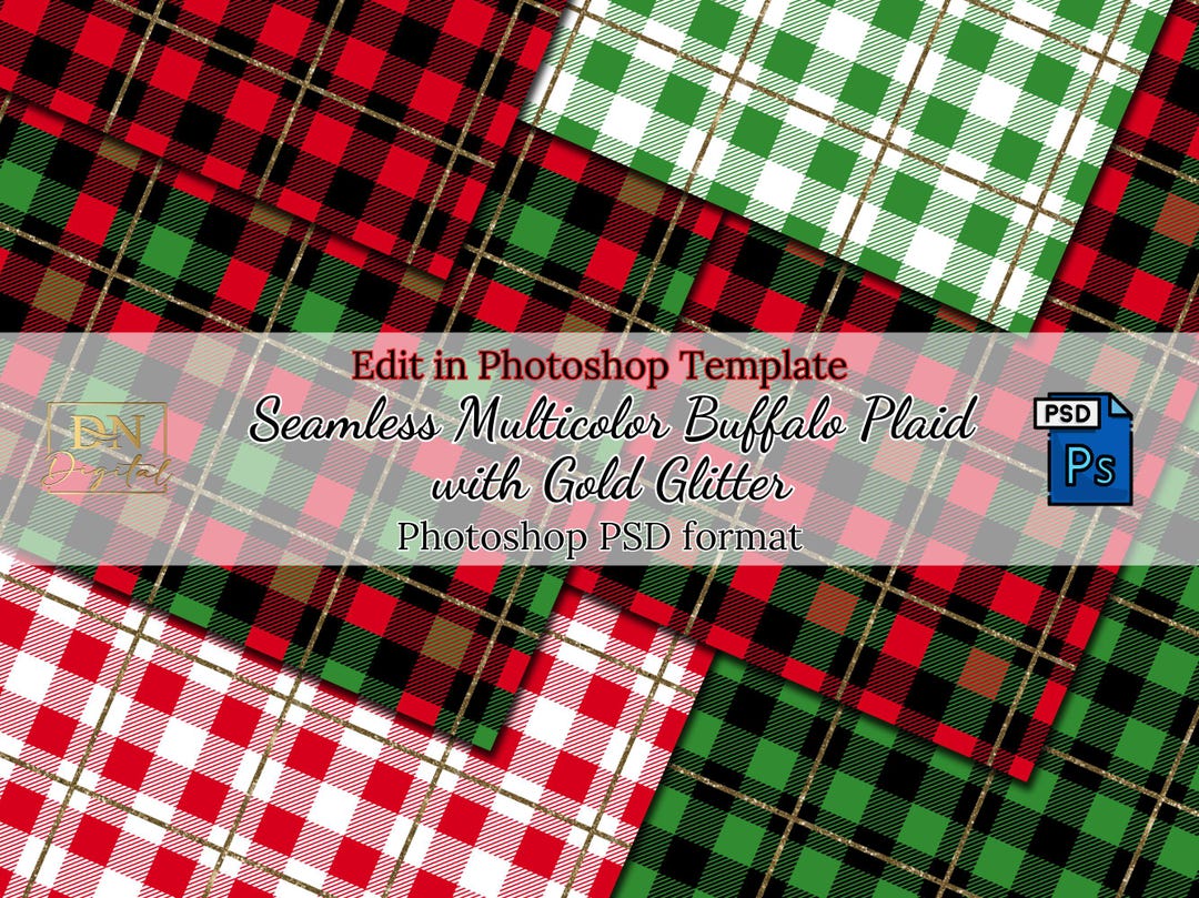 Multicolor Buffalo Plaid With Gold Glitter Seamless Pattern Photoshop ...