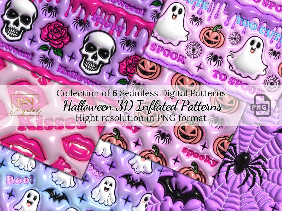 Pastel Halloween 3D Inflated Seamless Patterns Collectionbubble Puffy ...