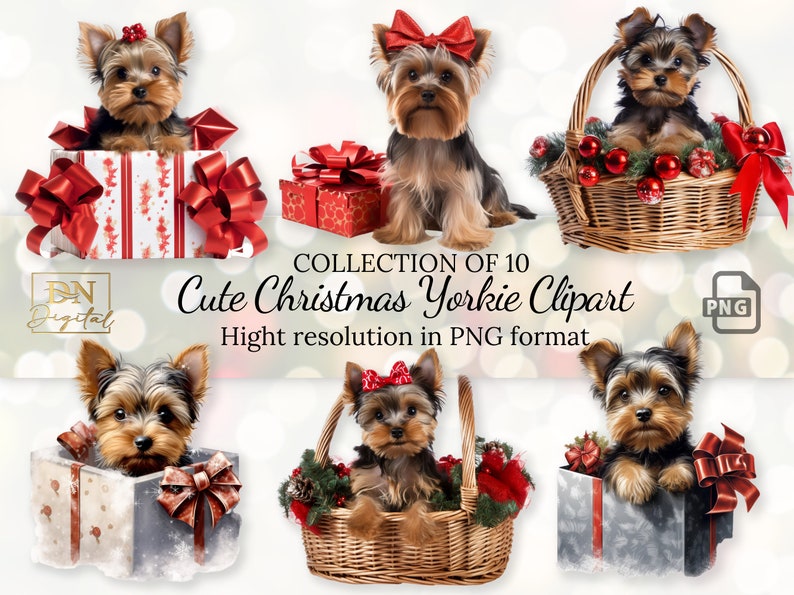 Cute Christmas Yorkie Clipart Collection Christmas Gift - Etsy