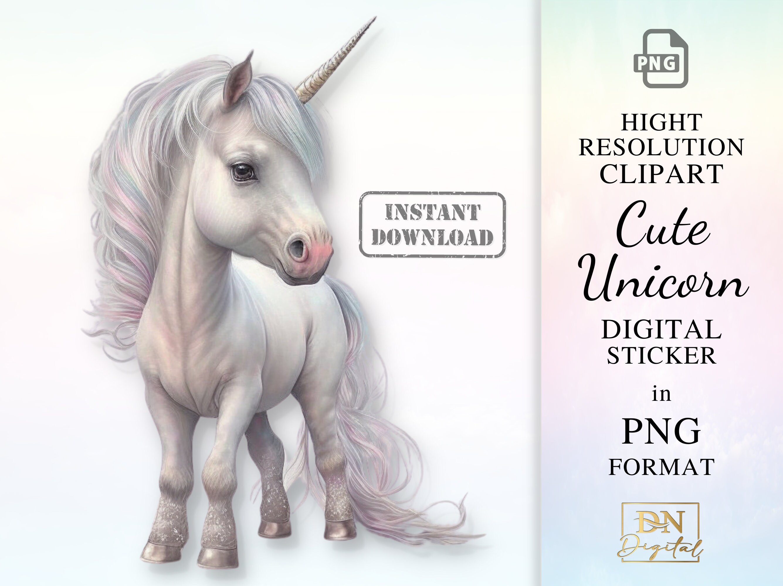 Cute Unicorn Clipart Cute Unicorn Digital Sticker Hight - Etsy