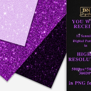 Sparkling Purple Glitter Seamless Digital Patterns Collection ...
