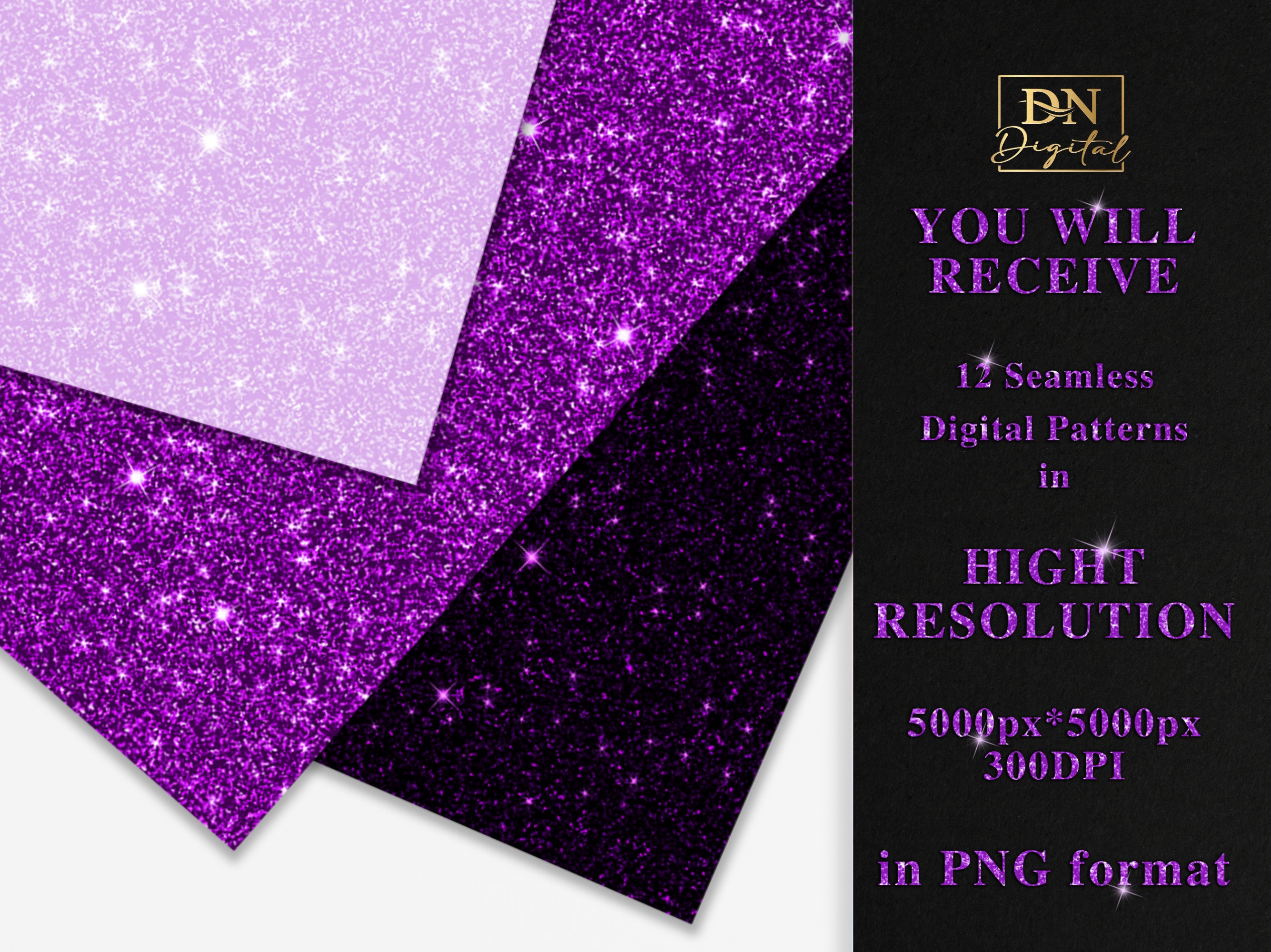 Sparkling Purple Glitter Seamless Digital Patterns Collection ...