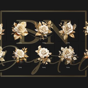 20 Ivory Roses With Golden Leaves Clipart Collection With Free ...