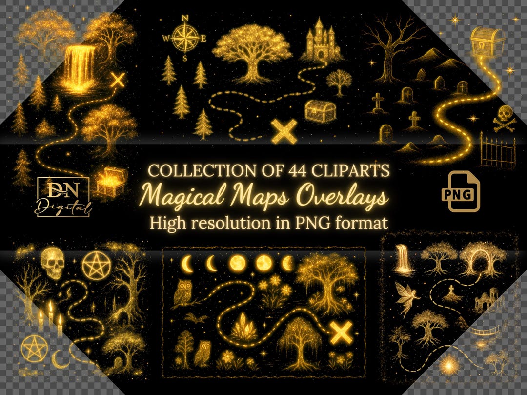 Magical Map Overlays Clipart Bundle • Glowing Fantasy PNG Elements ...