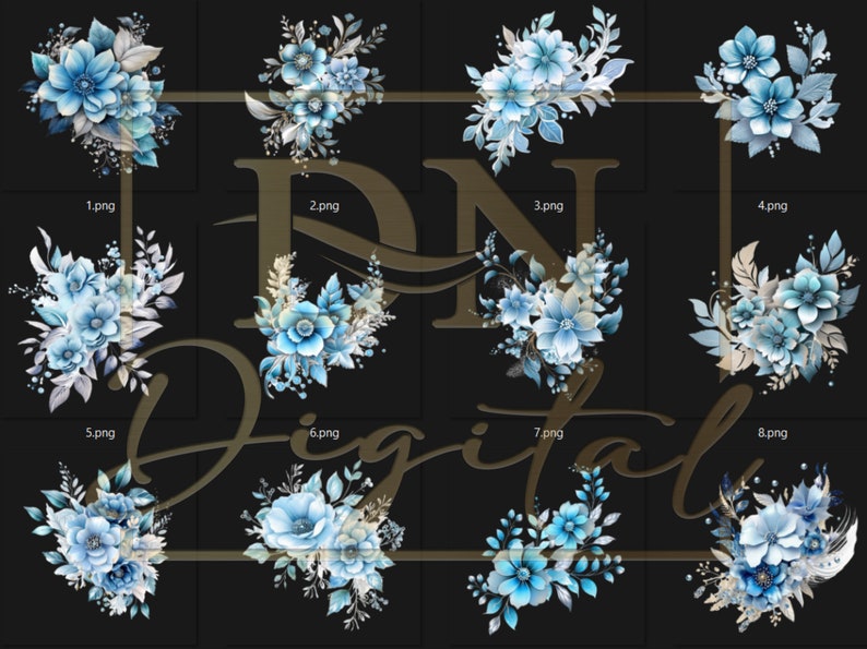 22 Light Blue Flowers Clipart Mega Collection With Free - Etsy