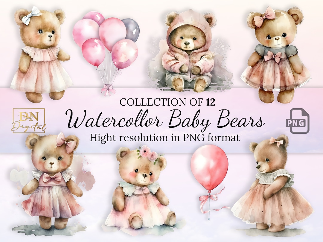 Cute Pink Baby Bears Clipart • Beautiful Teddy Bear Clipart for Baby ...