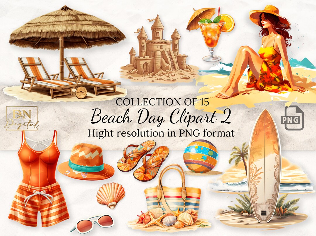 Beach Day Clipart Collection 2 With Free Commercial License • Beach Day ...