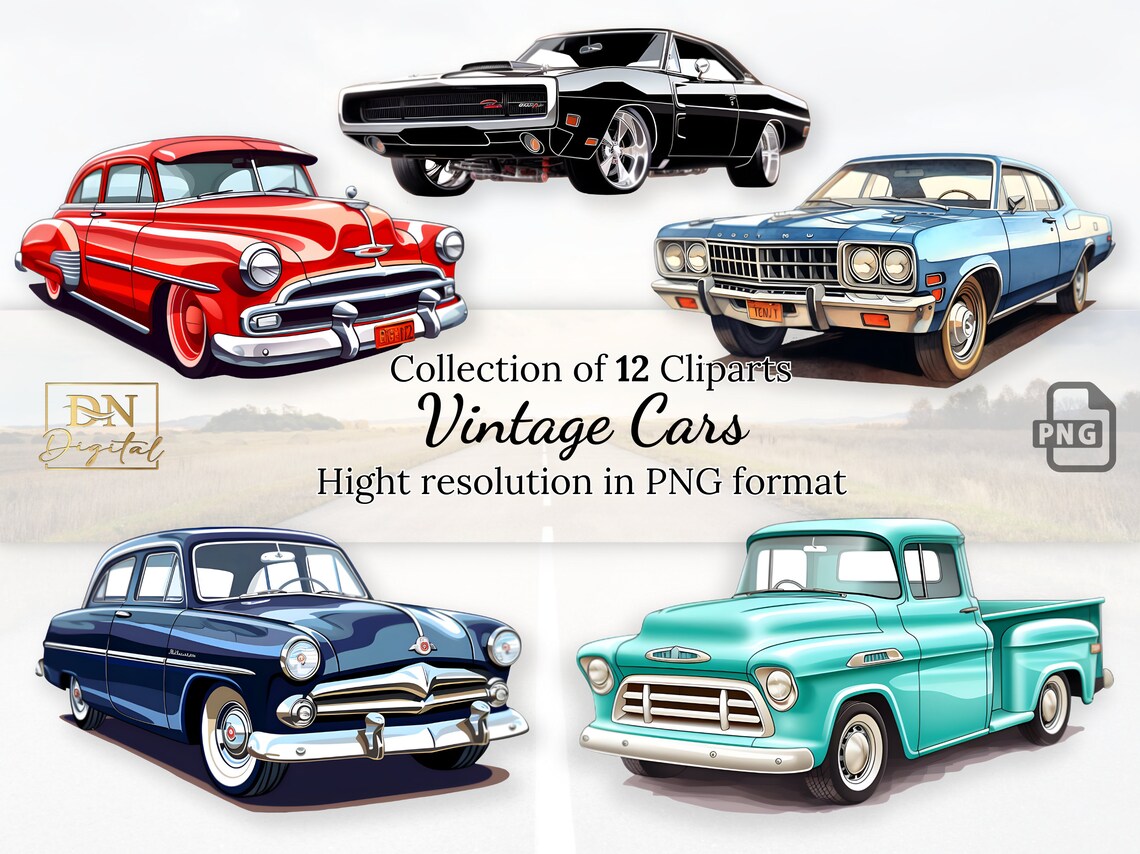 Vintage Cars Cliparts Collection PNG Images Instant - Etsy