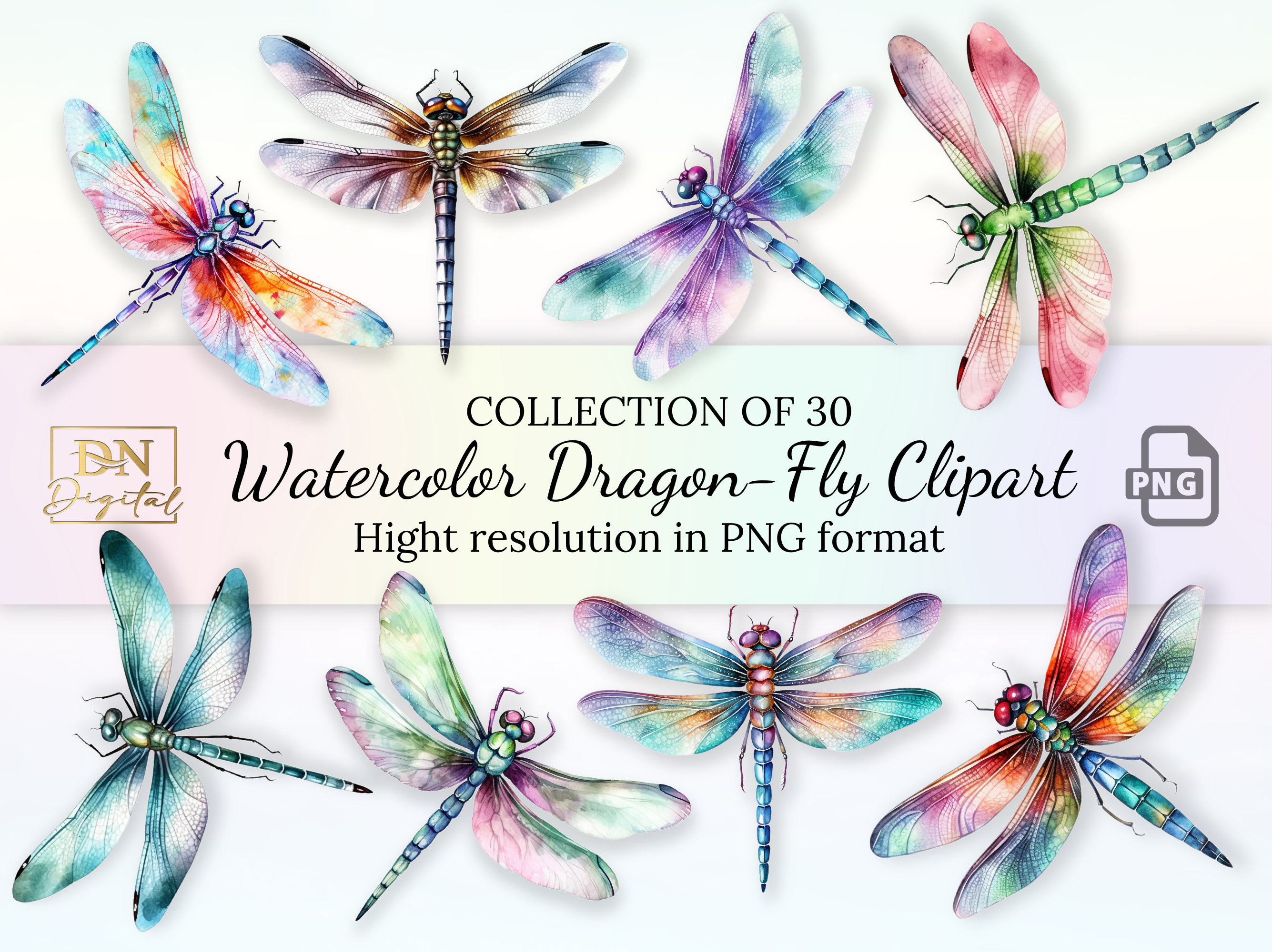 Watercolor Dragon-fly Clipart Collection Watercolor - Etsy