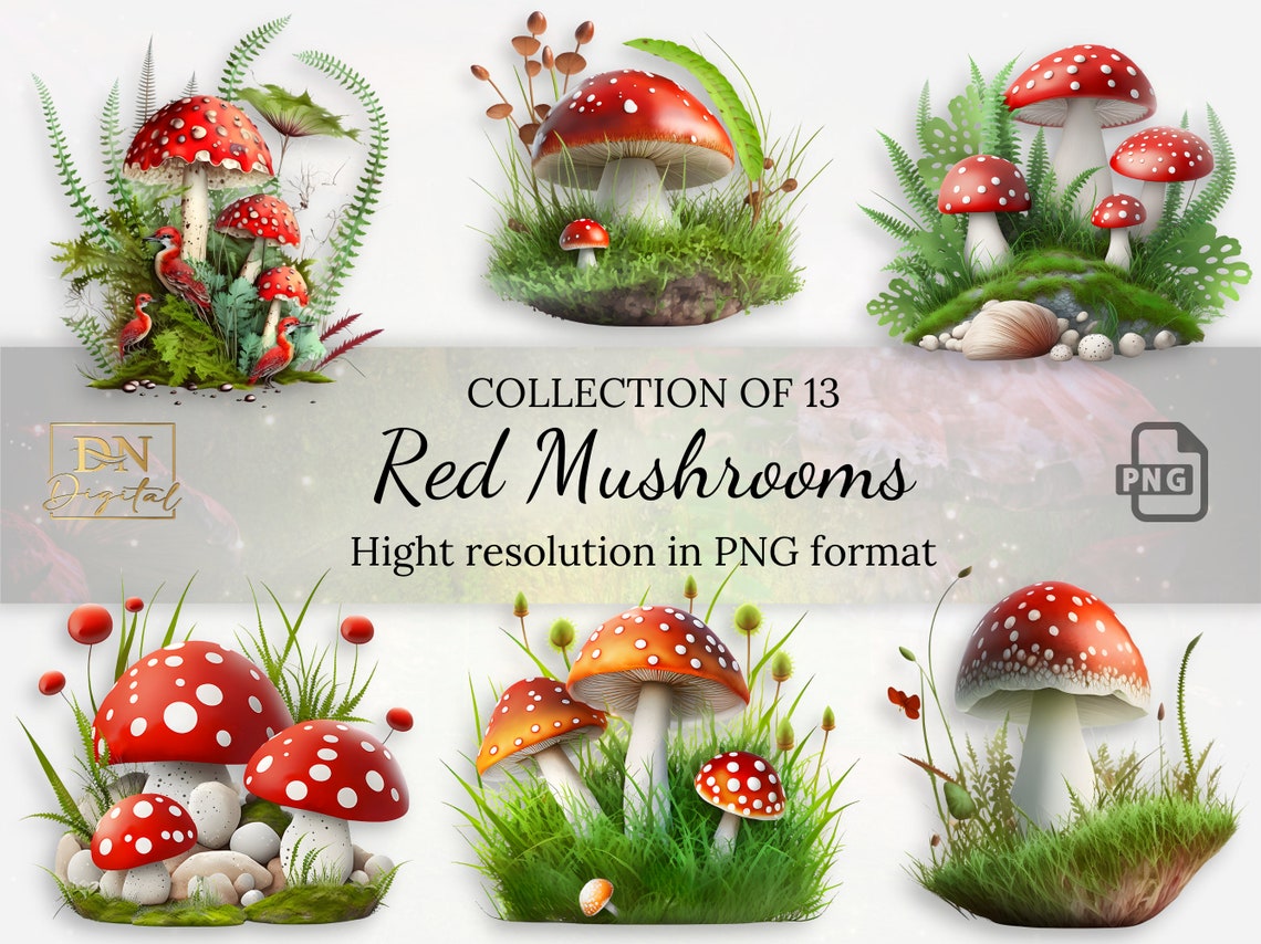 Red Mystical Fairy Tale Mushroom Clipart Collection • PNG Images With ...