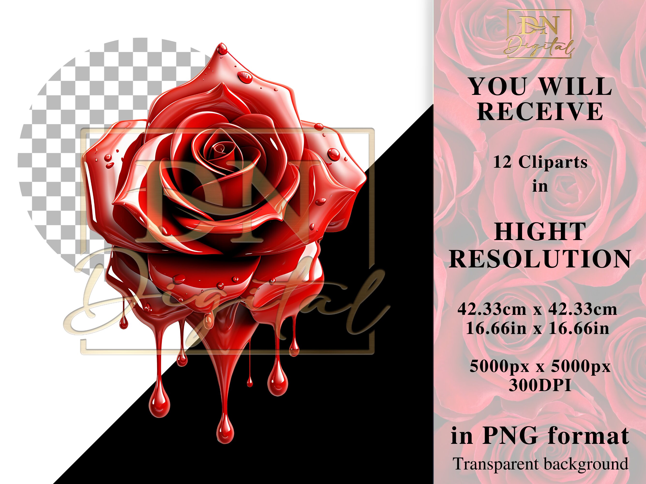 Dripping Red Roses Clipart Collection • Dripping Roses Illustrations ...