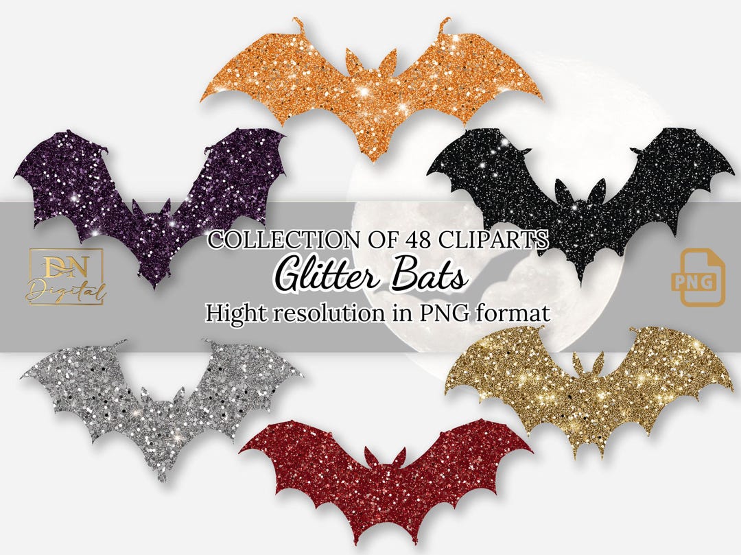 Glitter Bats Clipart Collection for Magical Craft • Sparkling Bat PNG ...