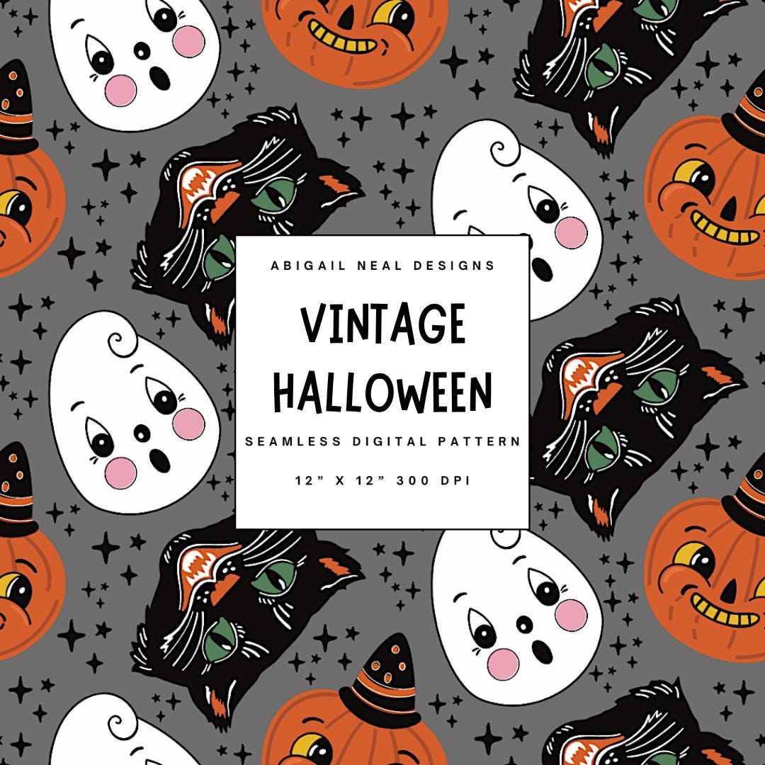 Soft Grey Vintage Halloween Seamless Pattern Spooky Background Digital ...