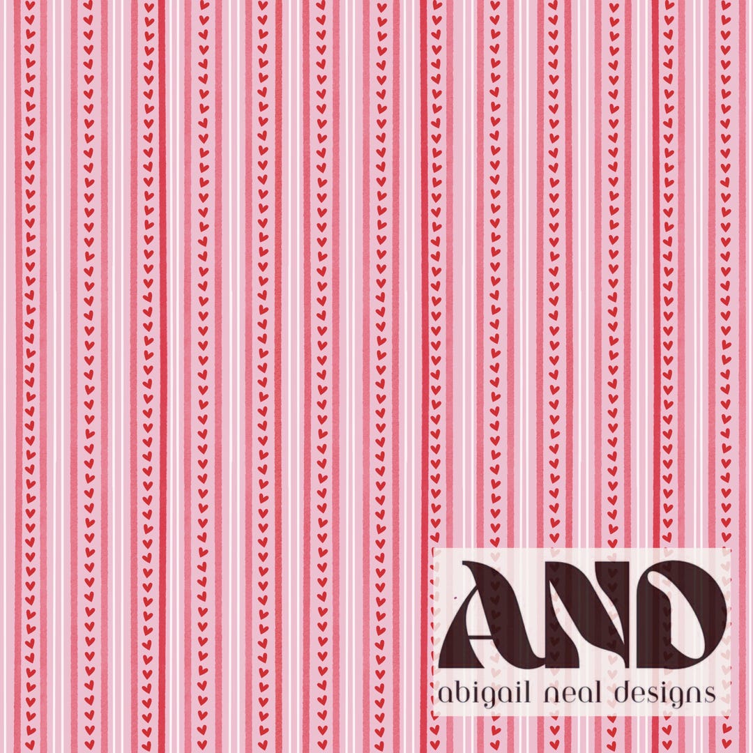 Valentine Heart Stripe Seamless Pattern, Pink Retro Hearts Digital ...