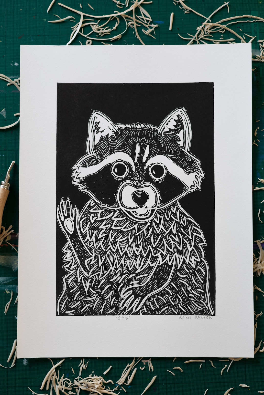 Syd the Raccoon Handmade Relief Block Printing Linocut Print - Etsy