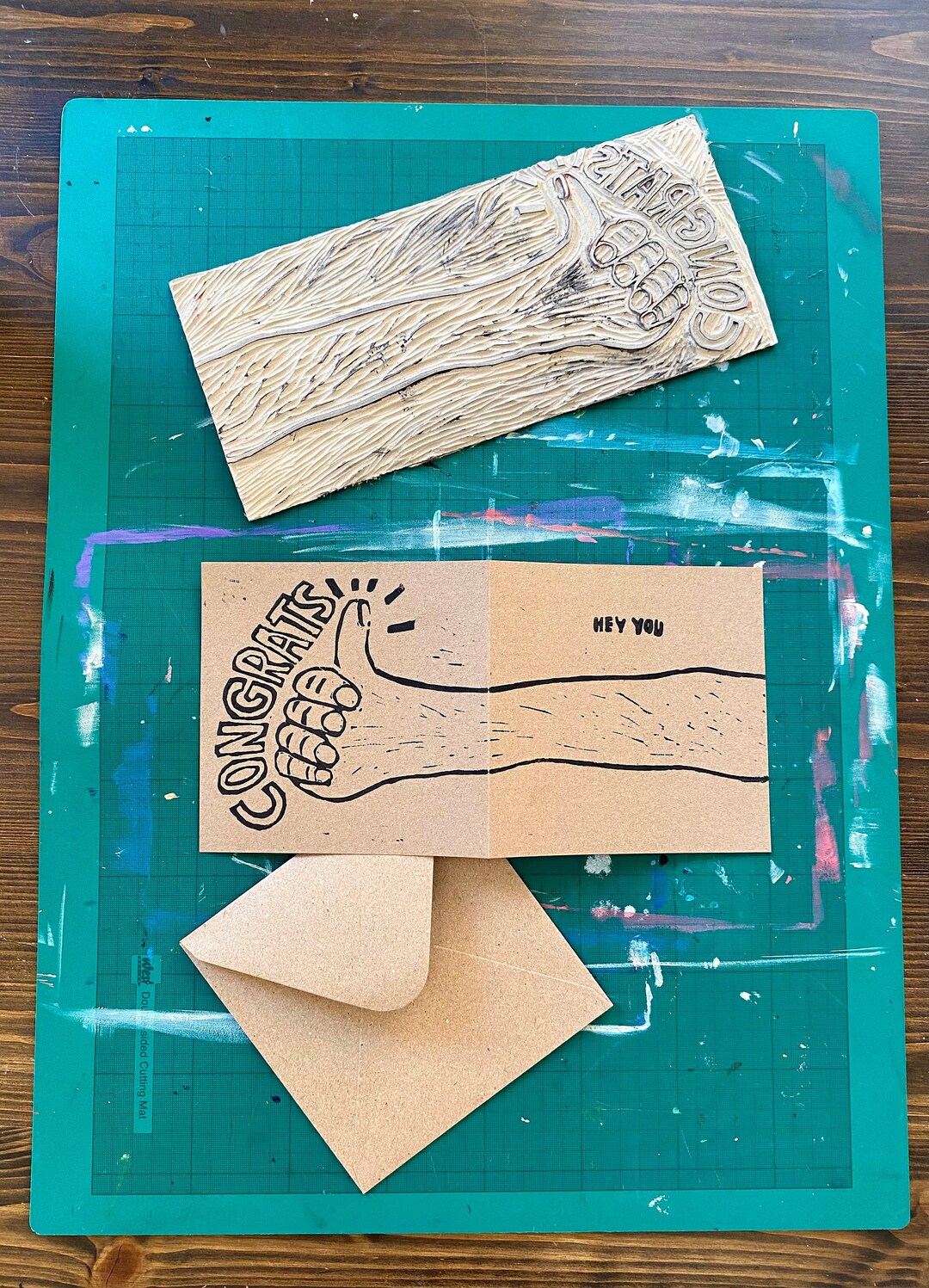 Congrats Handmade Relief Block Printing Linocut Greeting Card (15 X ...