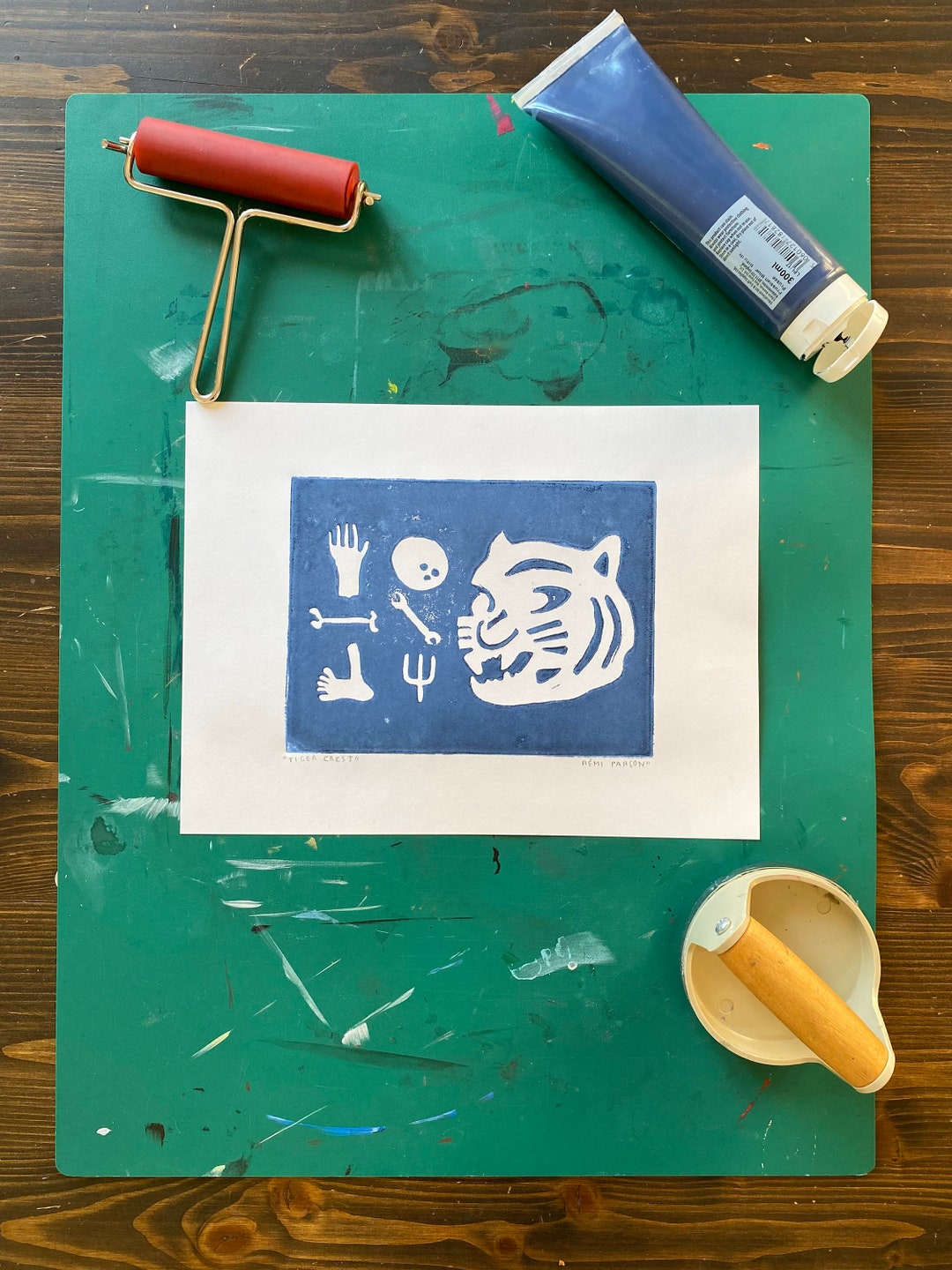 Tiger Crest Linocut Print 24 X 32cm - Etsy