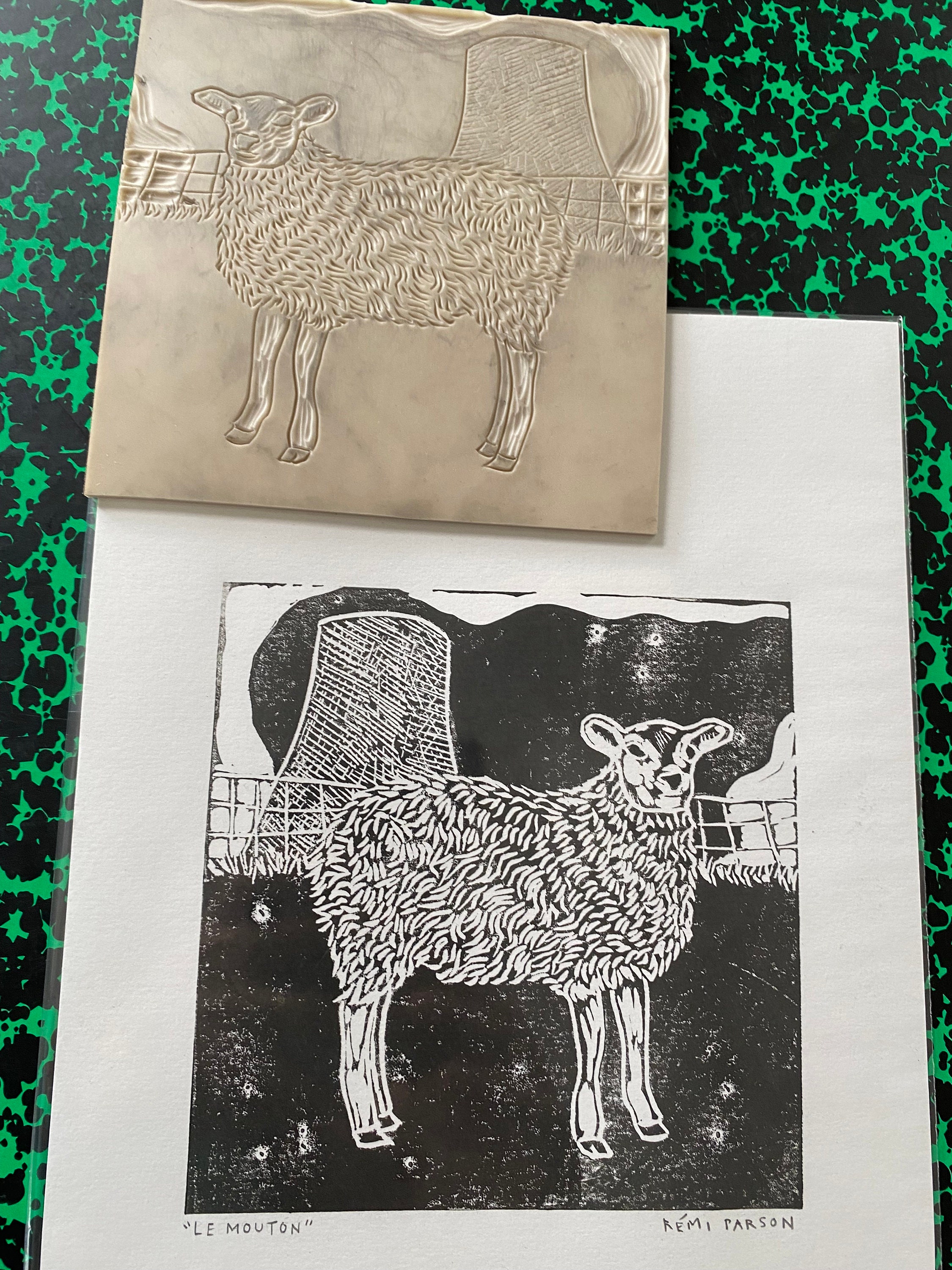 Le Mouton Sheep Handmade Relief Block Printing Linocut Print Poster (A4 ...