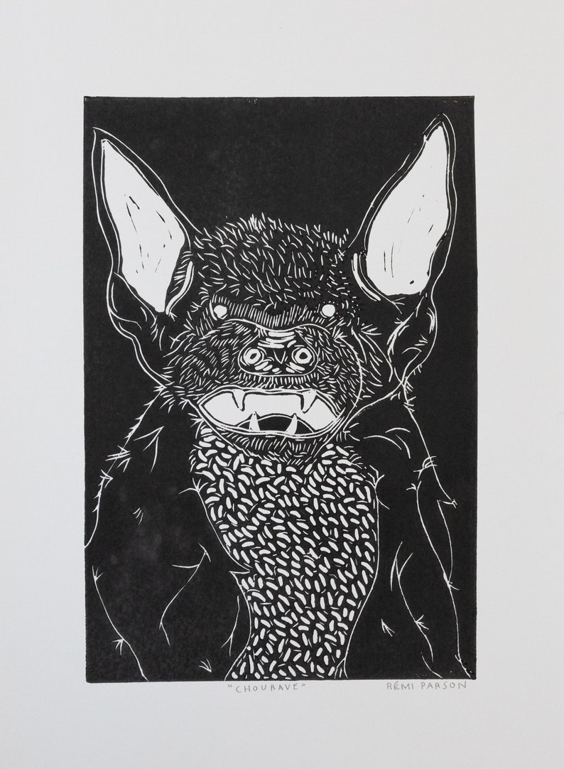 Chourave the Bat Linocut Print A3 - Etsy