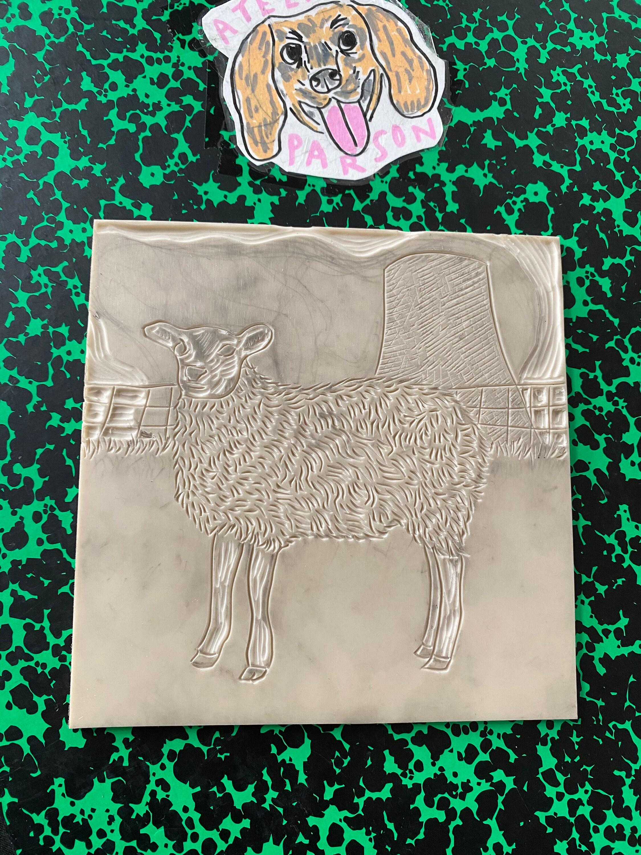 Le Mouton Sheep Handmade Relief Block Printing Linocut Print Poster (A4 ...