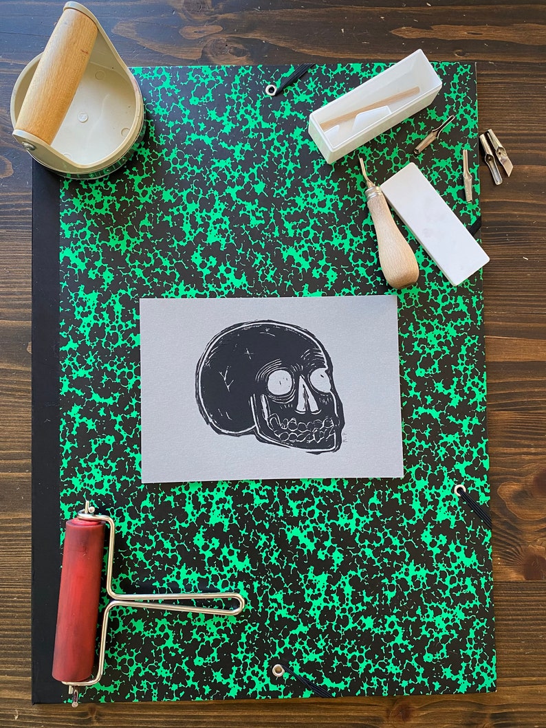 Skull Relief Block Printing Linocut Print A5 - Etsy