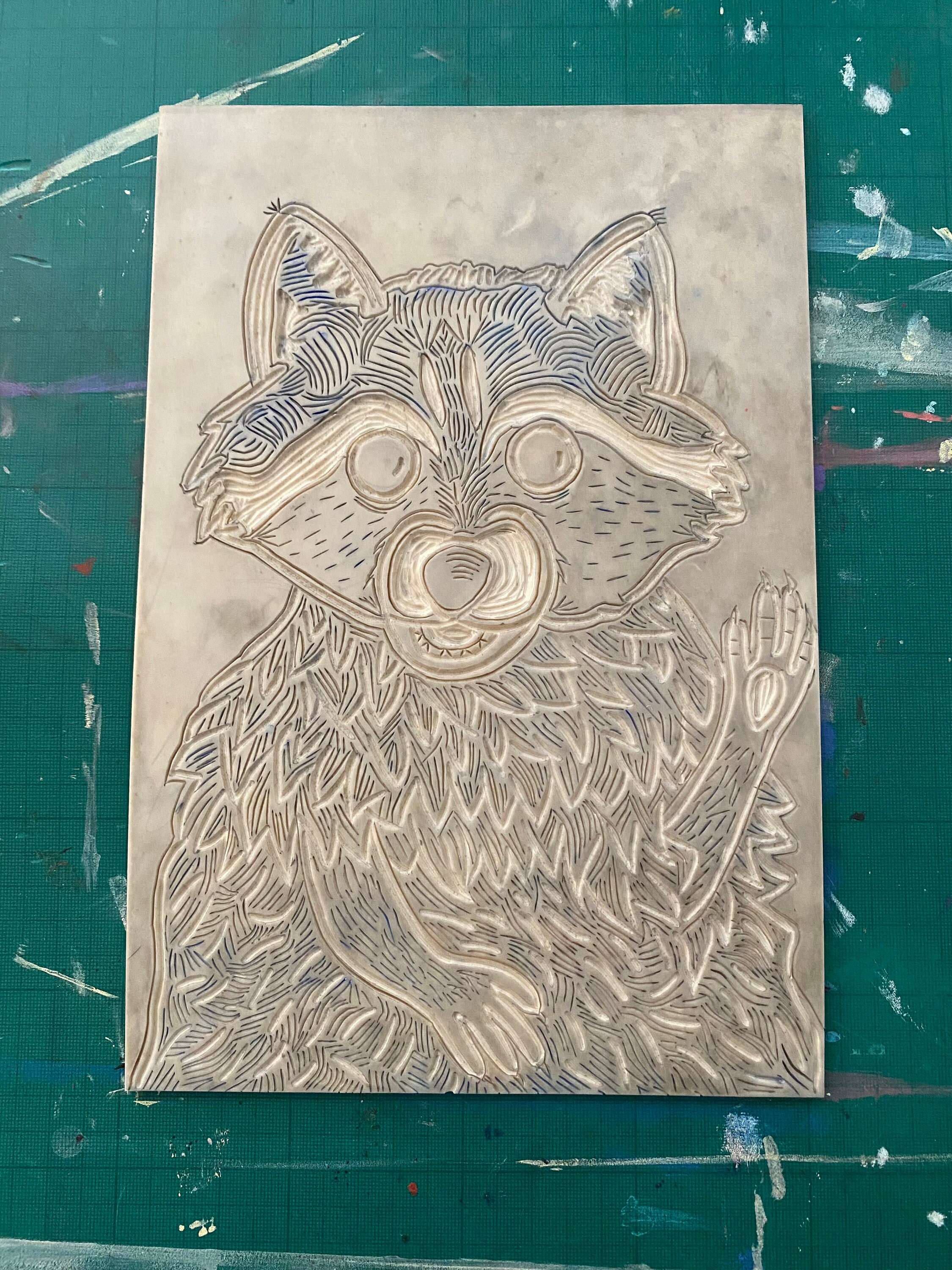 Syd the Raccoon Handmade Relief Block Printing Linocut Poster (A3 ...