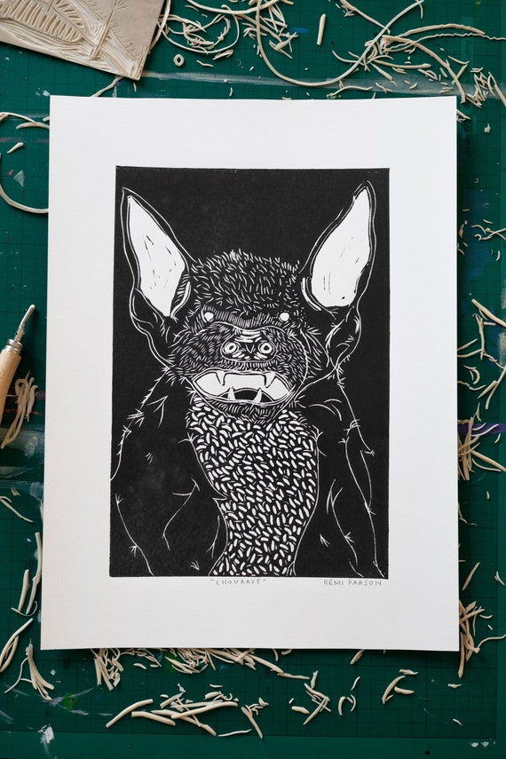 Chourave the Bat Linocut Print A3 - Etsy