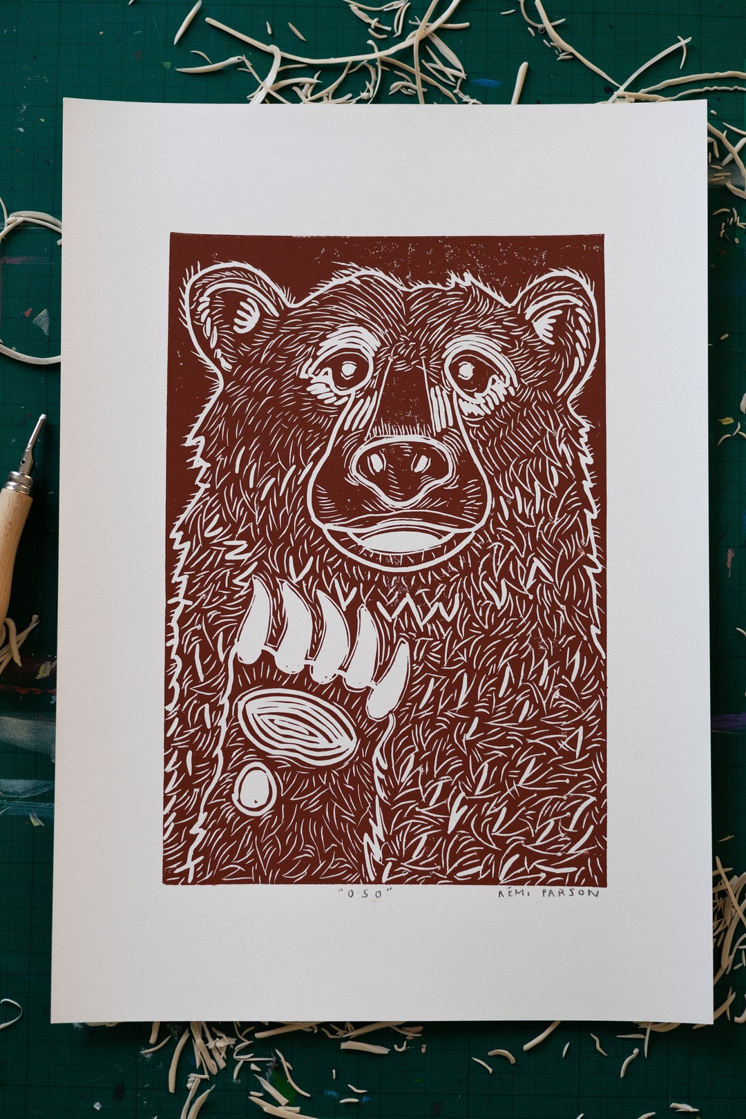 Oso the Bear Handmade Relief Block Printing Linocut Poster (A3) - Etsy