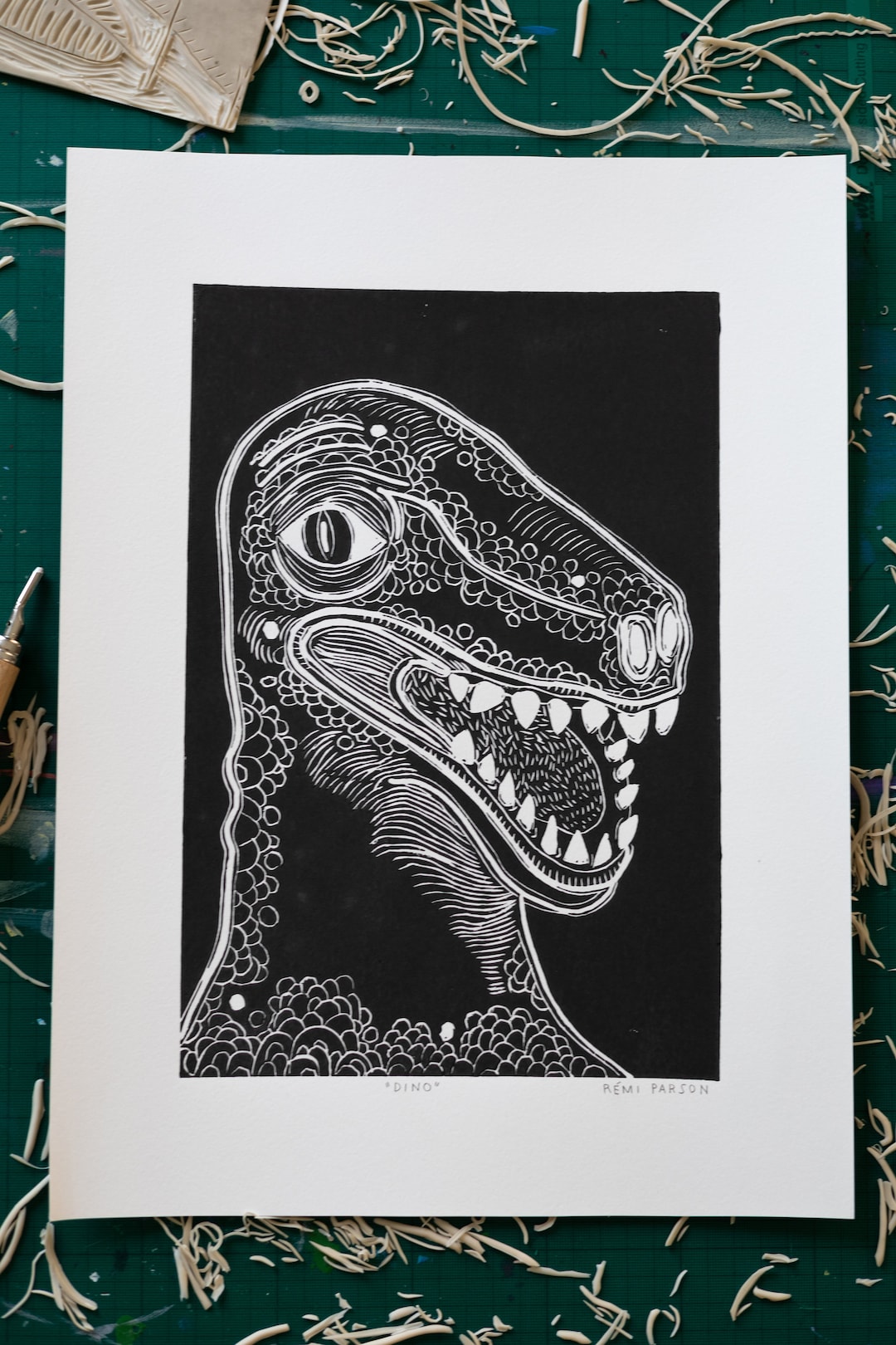 Dino the Dinosaur Handmade Relief Block Printing Linocut Poster (A3) - Etsy